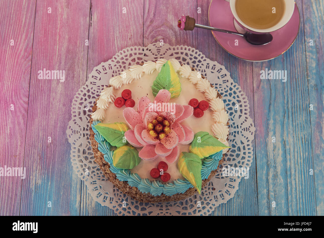 cakes on color background Stock Photo - Alamy