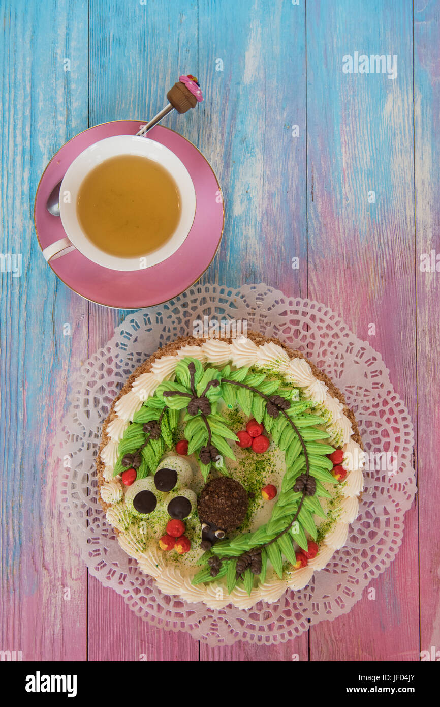 cakes on color background Stock Photo - Alamy