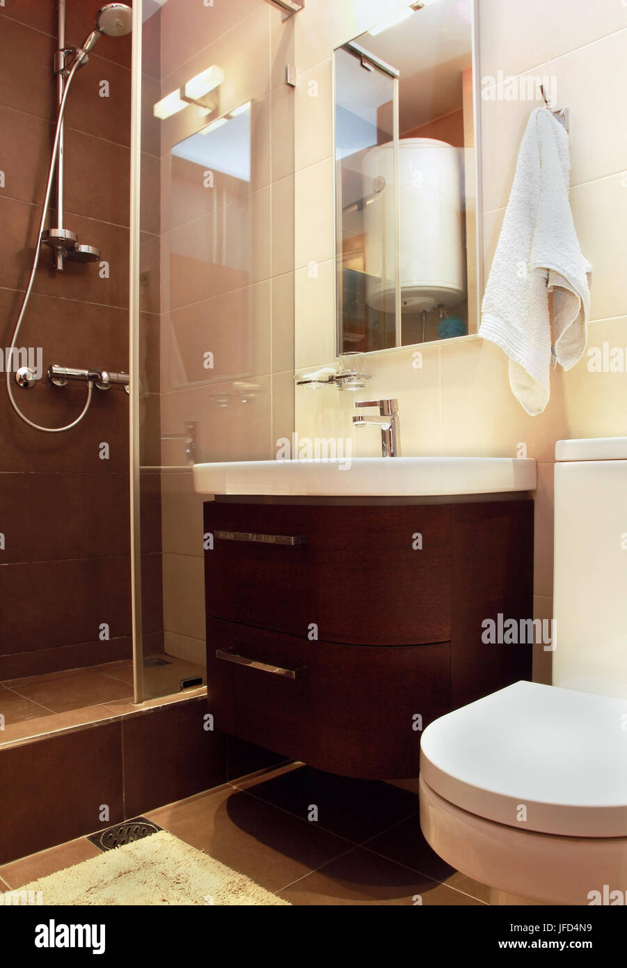 Brown bathroom shower Stock Photo - Alamy