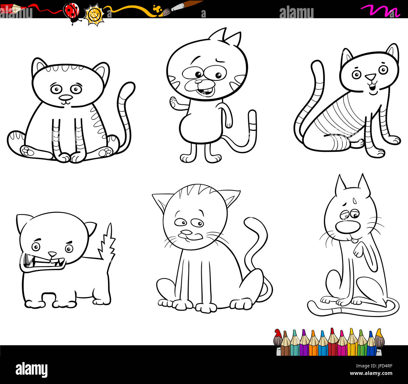 cat characters coloring page Stock Photo - Alamy