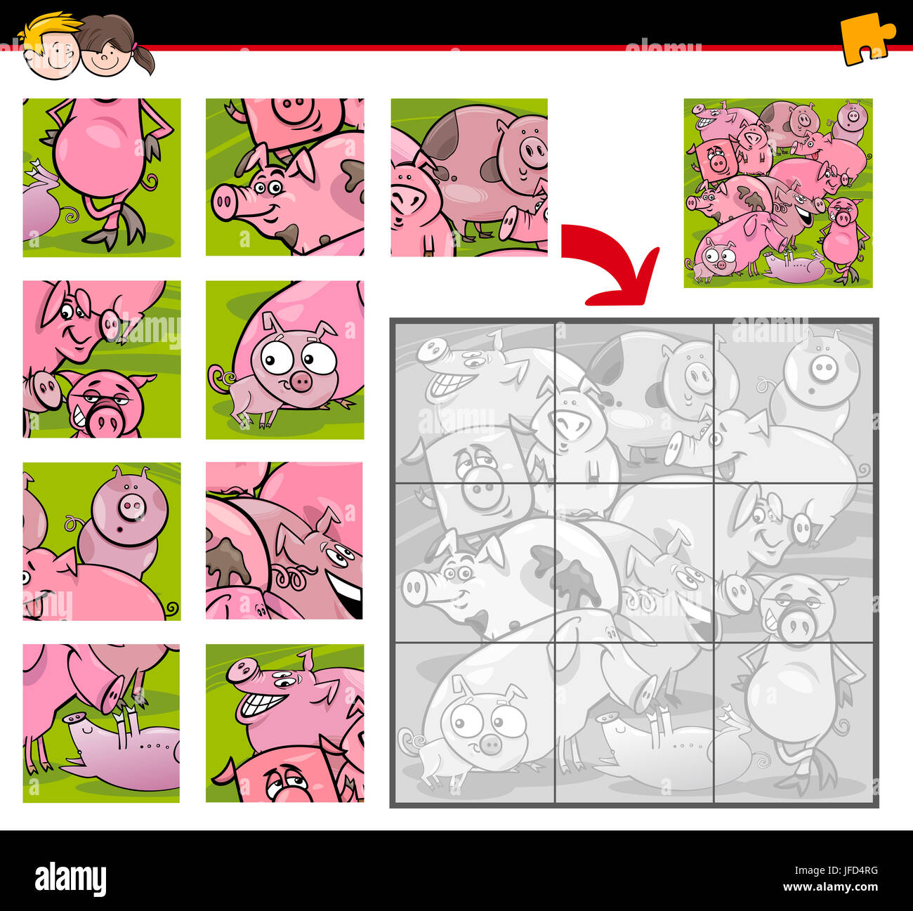 Cartoon illustration education jigsaw puzzle hi-res stock photography ...