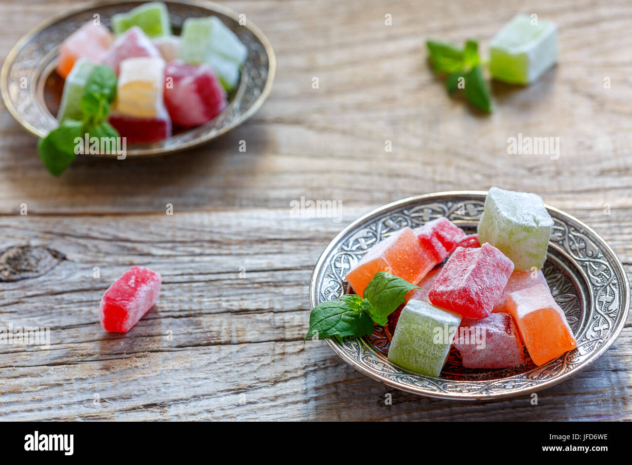 Fruit Turkish Delight on a metal plate Stock Photo - Alamy