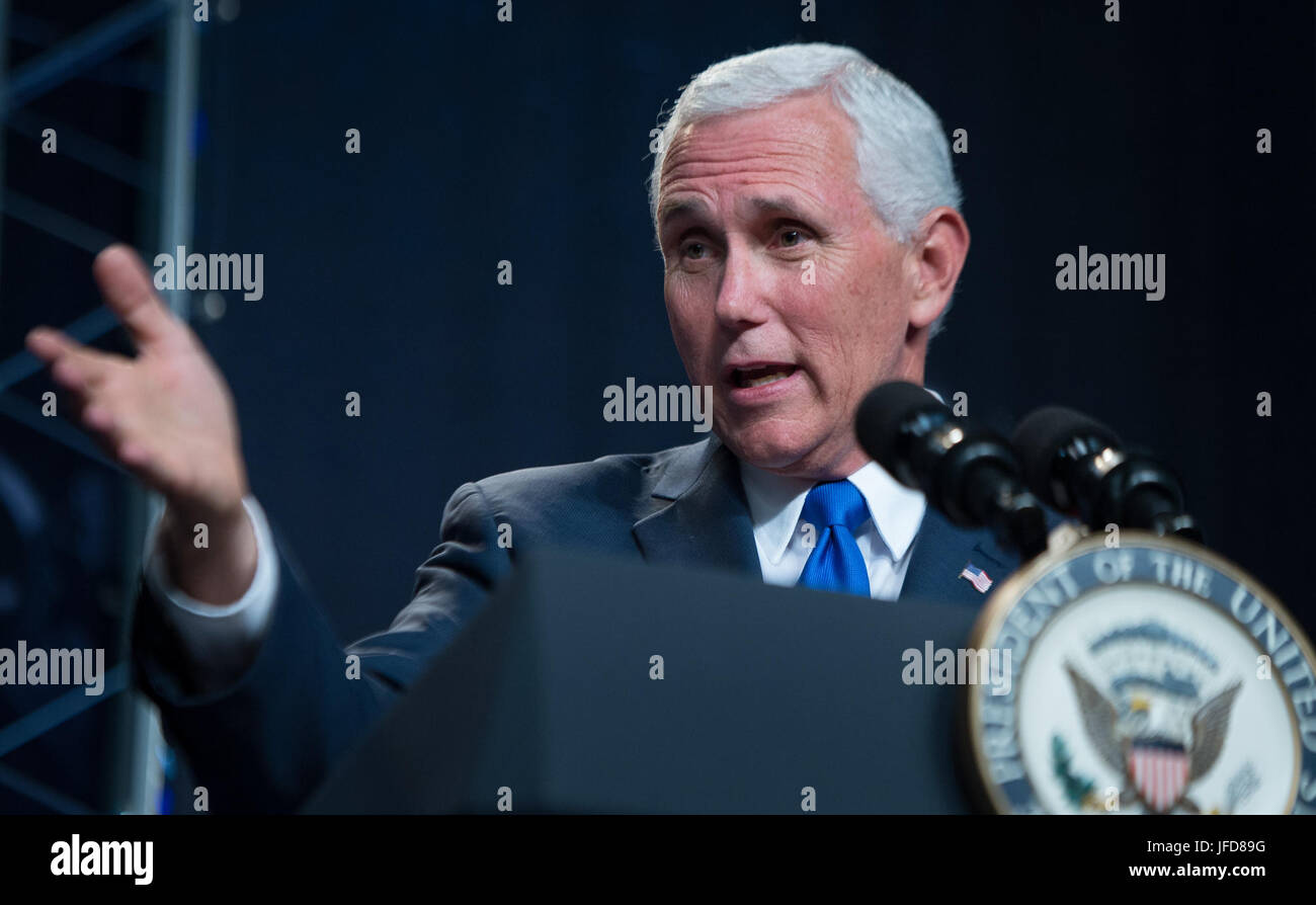 Vice President Mike Pence delivers remarks during an event where NASA ...