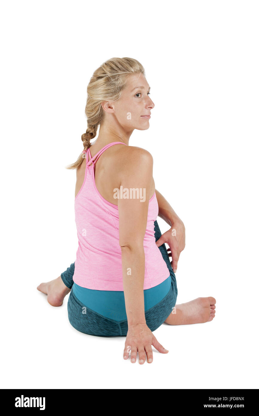 Ardha Matsyendrasana Position Rückansicht Stock Photo - Alamy