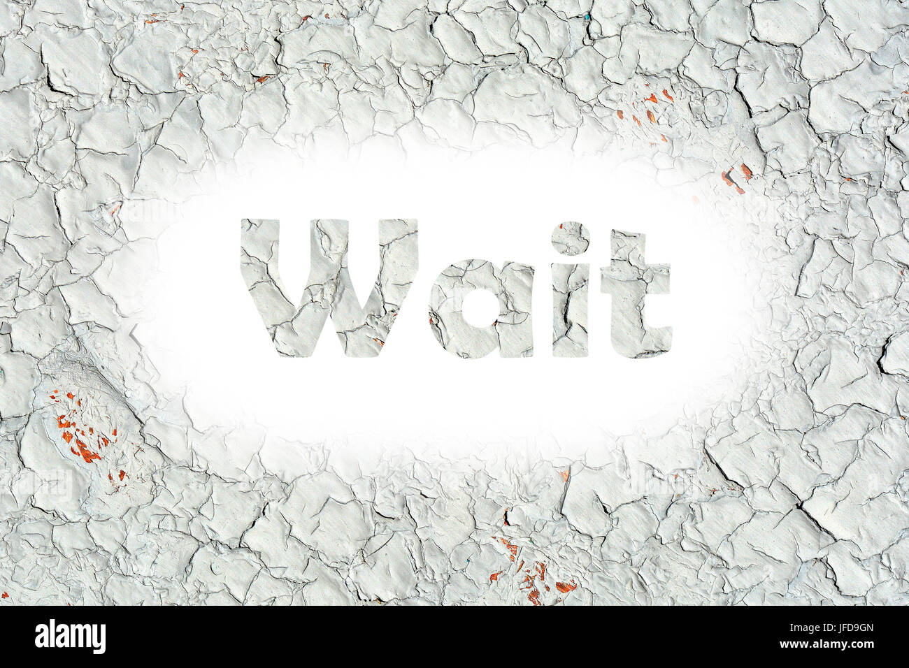 wait words print on the old wooden plate Stock Photo - Alamy