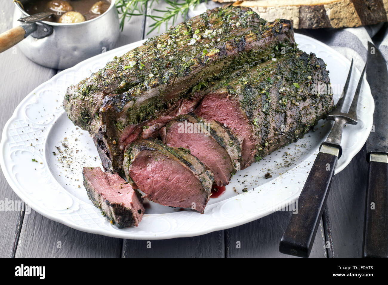 Barbecue Saddle of Vanison on Plate Stock Photo - Alamy