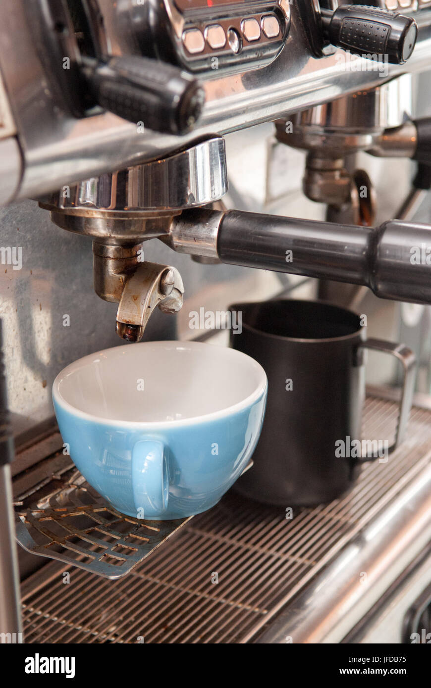 commercial coffee making machine in a cafe ready to pour coffee Stock ...