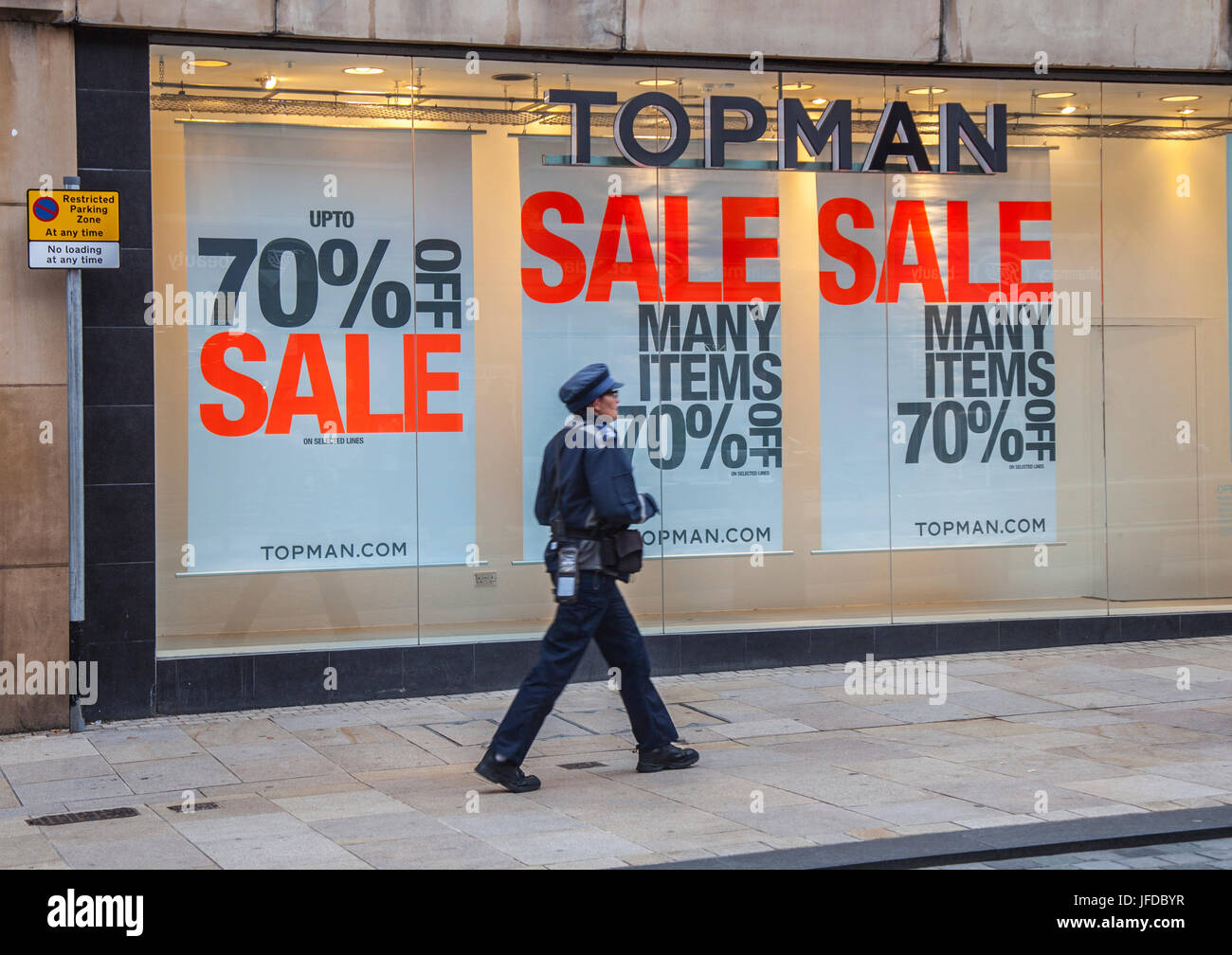 Shop front Summer Sales Posters, in Fishergate, Preston, UK Stock Photo ...