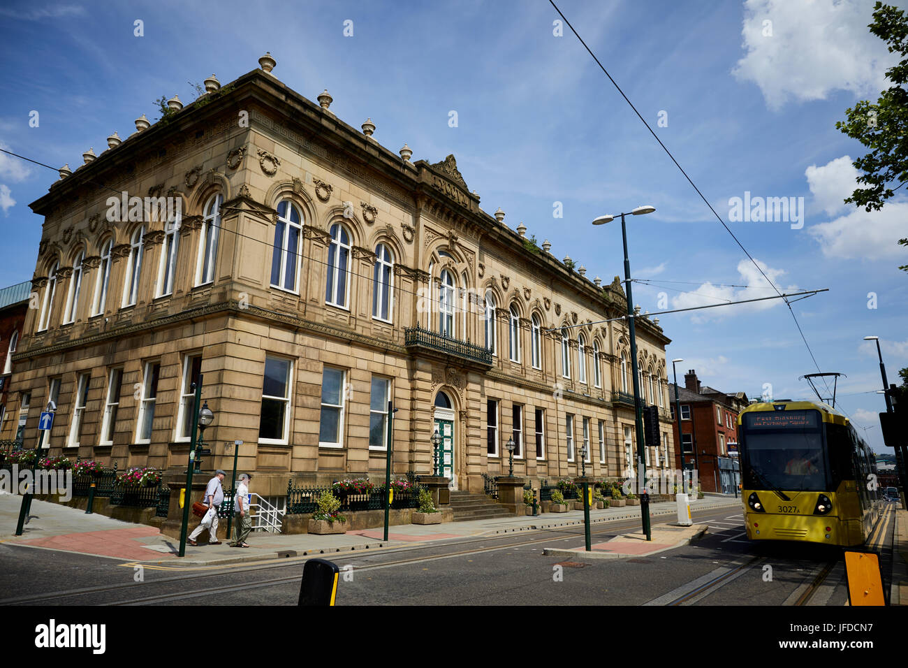 Ornate Oldham Lyceum building and tramlines in Union Street Oldham also ...