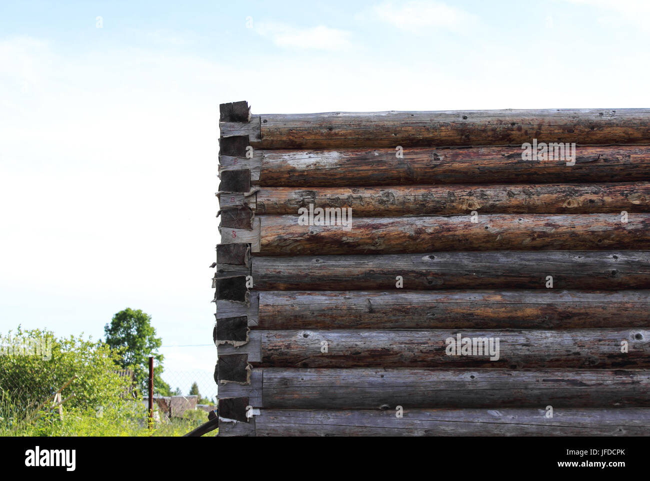 Assembling a wooden frame and building a house. Russia. Texture of old ...