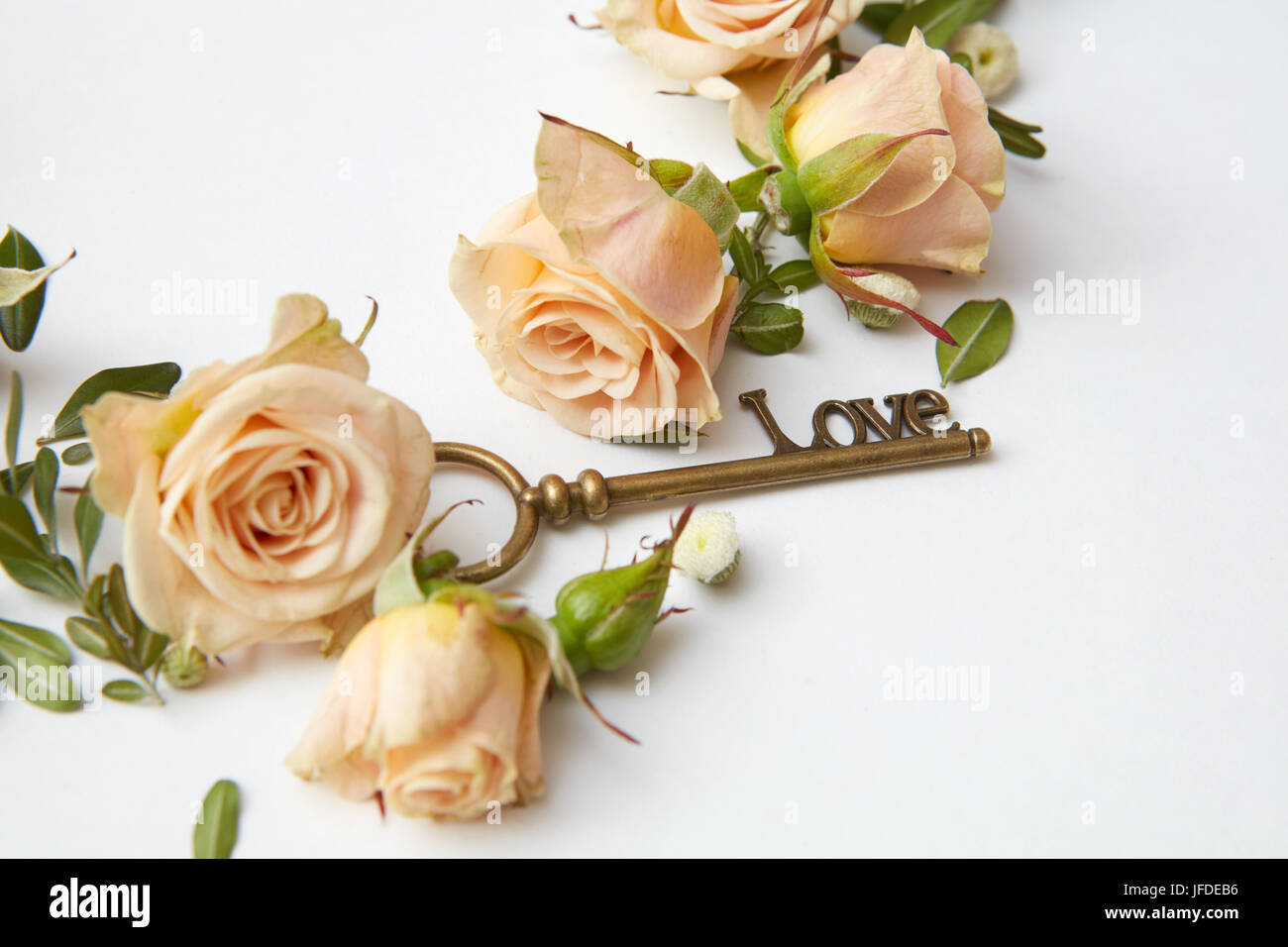 Key with rose petals Stock Photo - Alamy