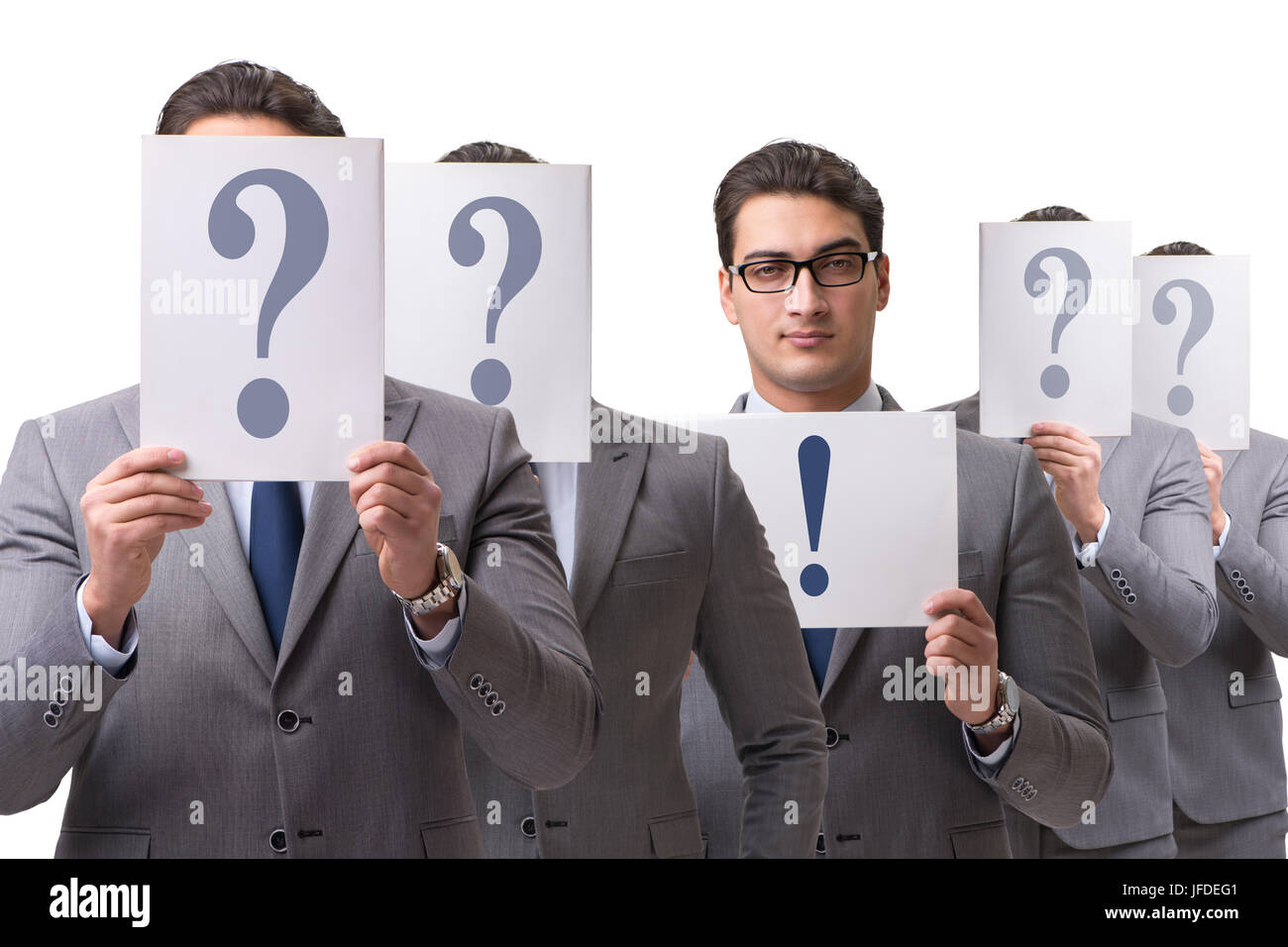 Businessman having answer to many questions Stock Photo - Alamy