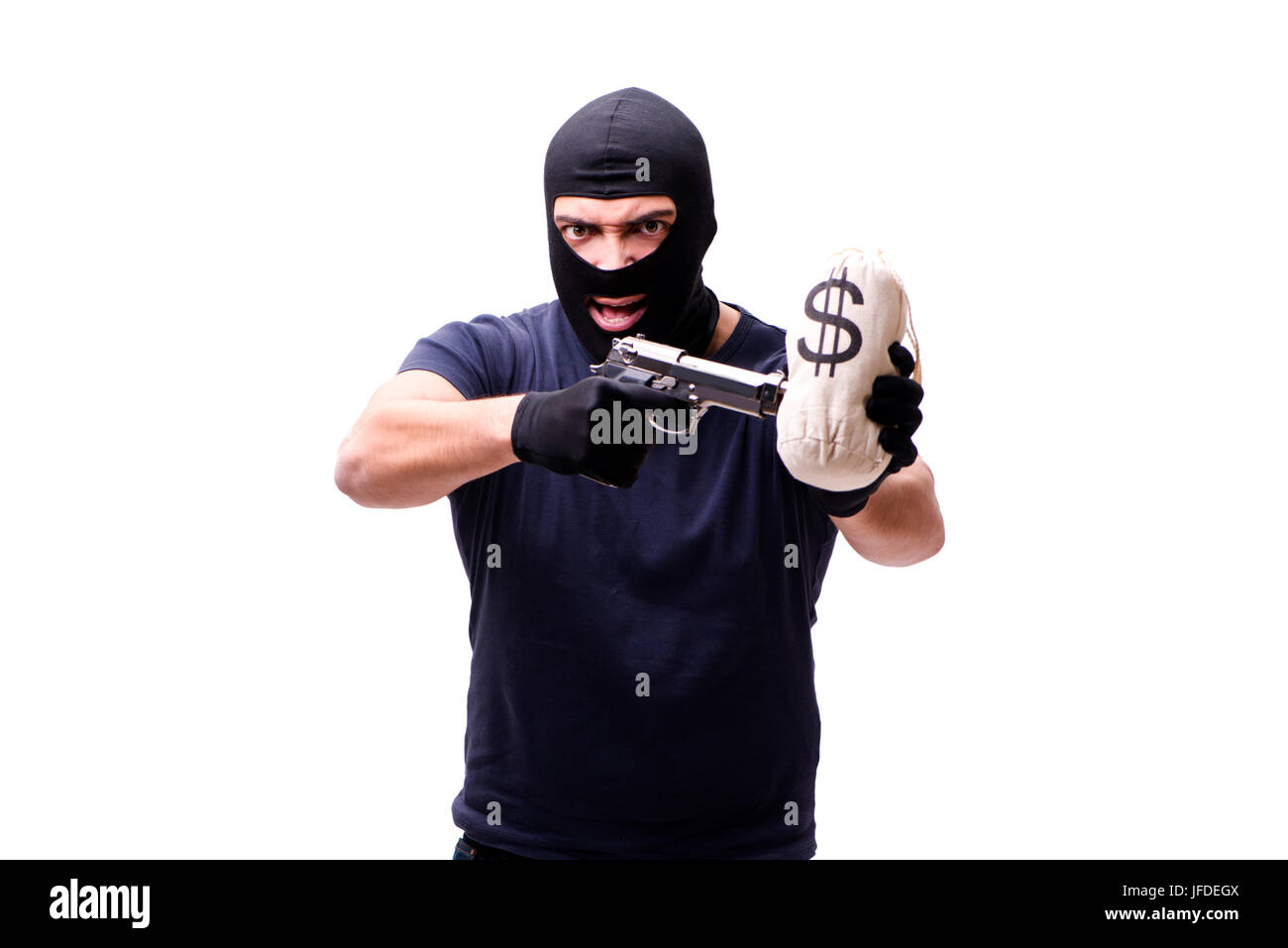 Robber wearing balaclava isolated on white Stock Photo - Alamy