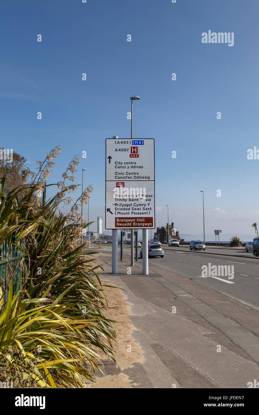 Road Sign in Swansea Stock Photo - Alamy