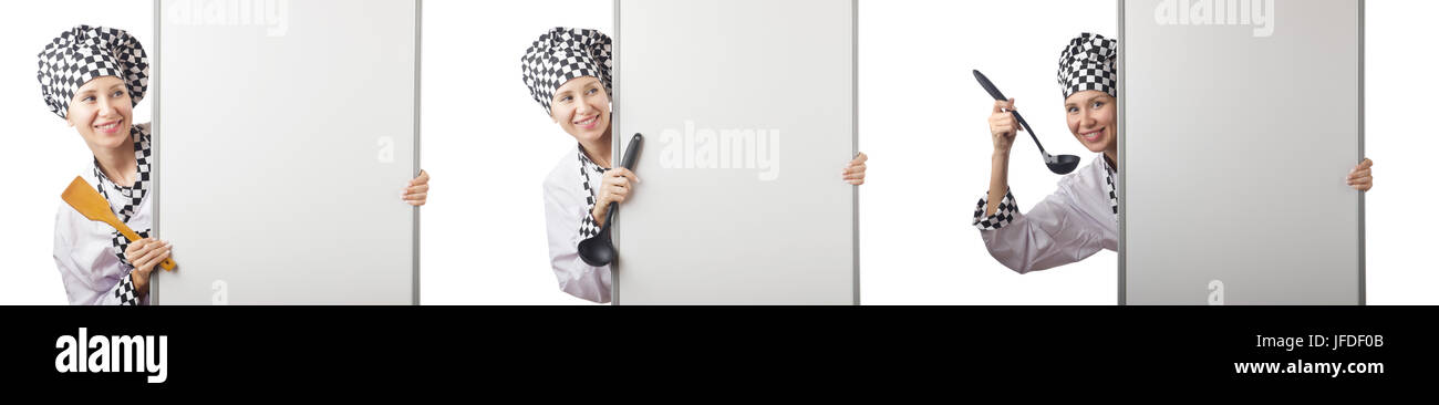 Woman chef in collages on white Stock Photo - Alamy