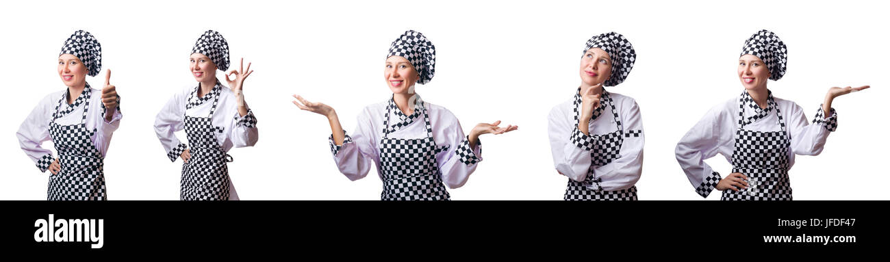 Woman chef in collages on white Stock Photo - Alamy