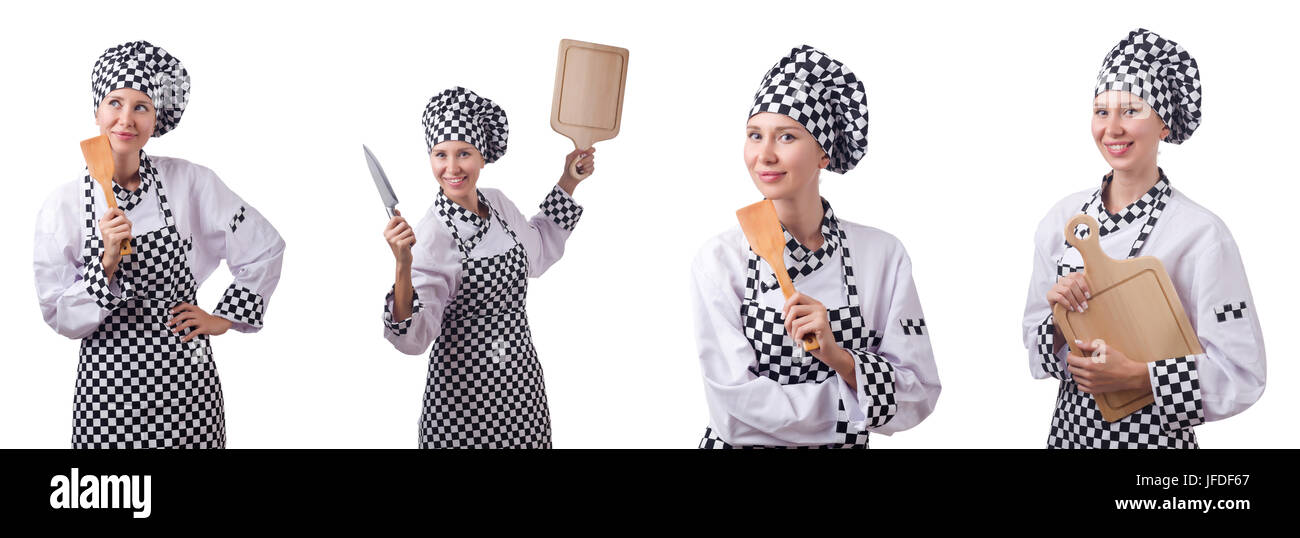 Woman chef in collages on white Stock Photo - Alamy