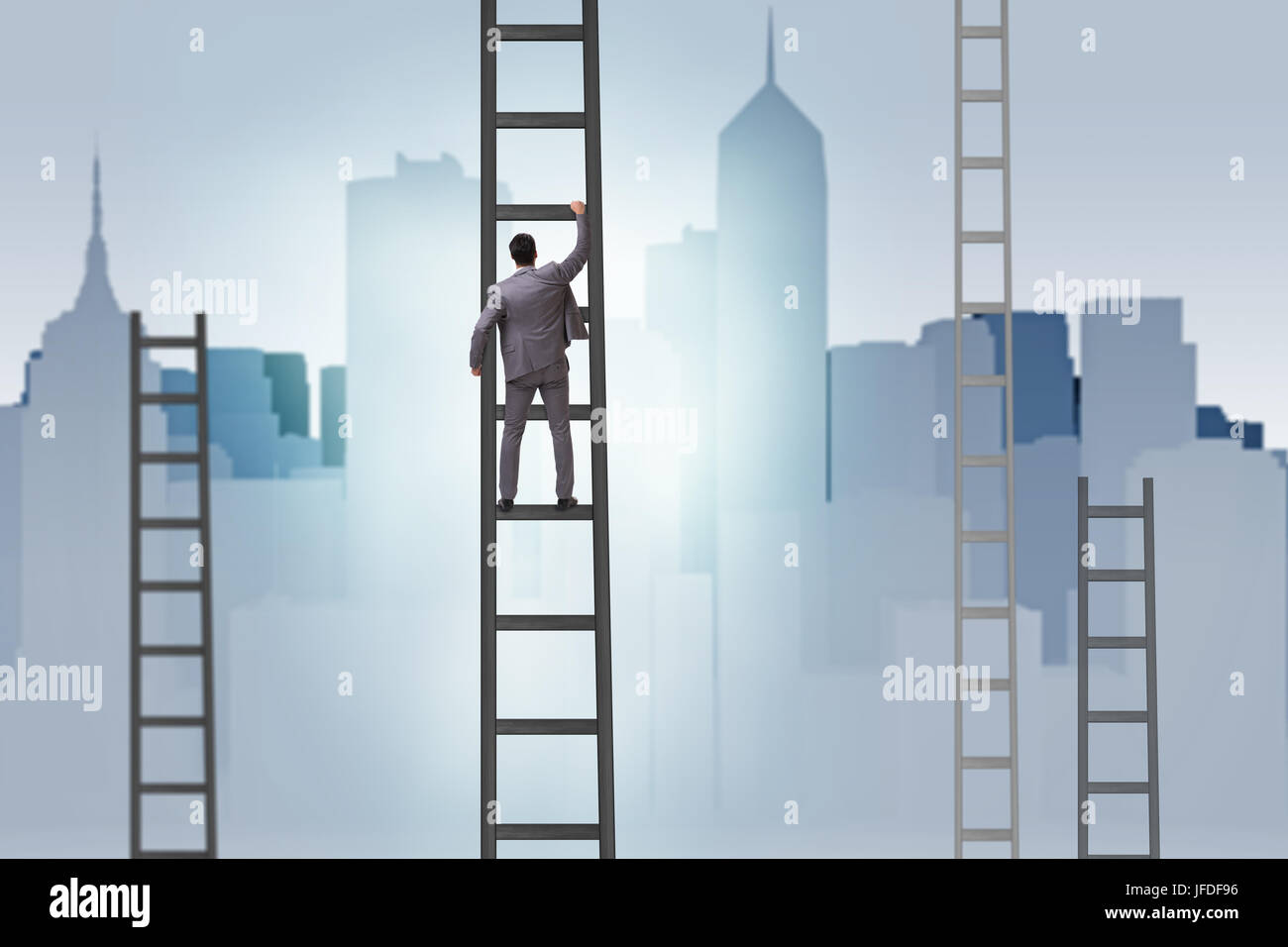 Young businessman climbing career ladder Stock Photo - Alamy