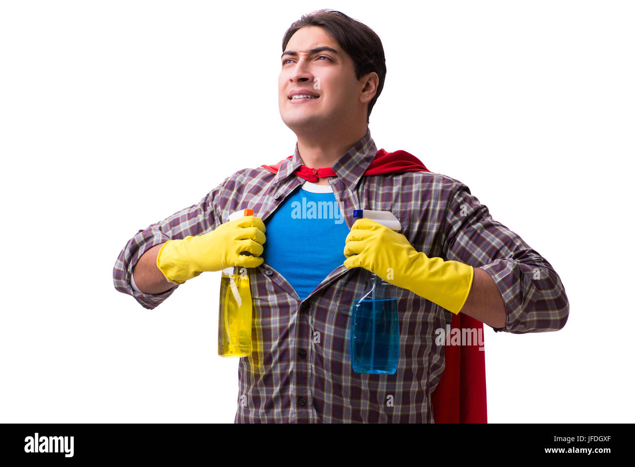 Super hero cleaner isolated on white Stock Photo - Alamy