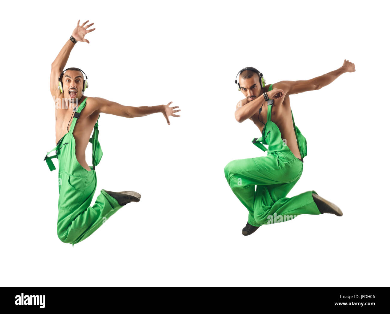 Construction worker jumping and dancing Stock Photo - Alamy