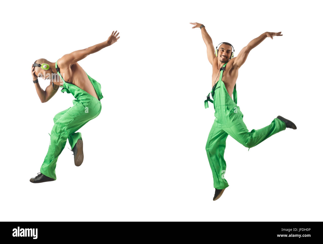 Construction worker jumping and dancing Stock Photo - Alamy