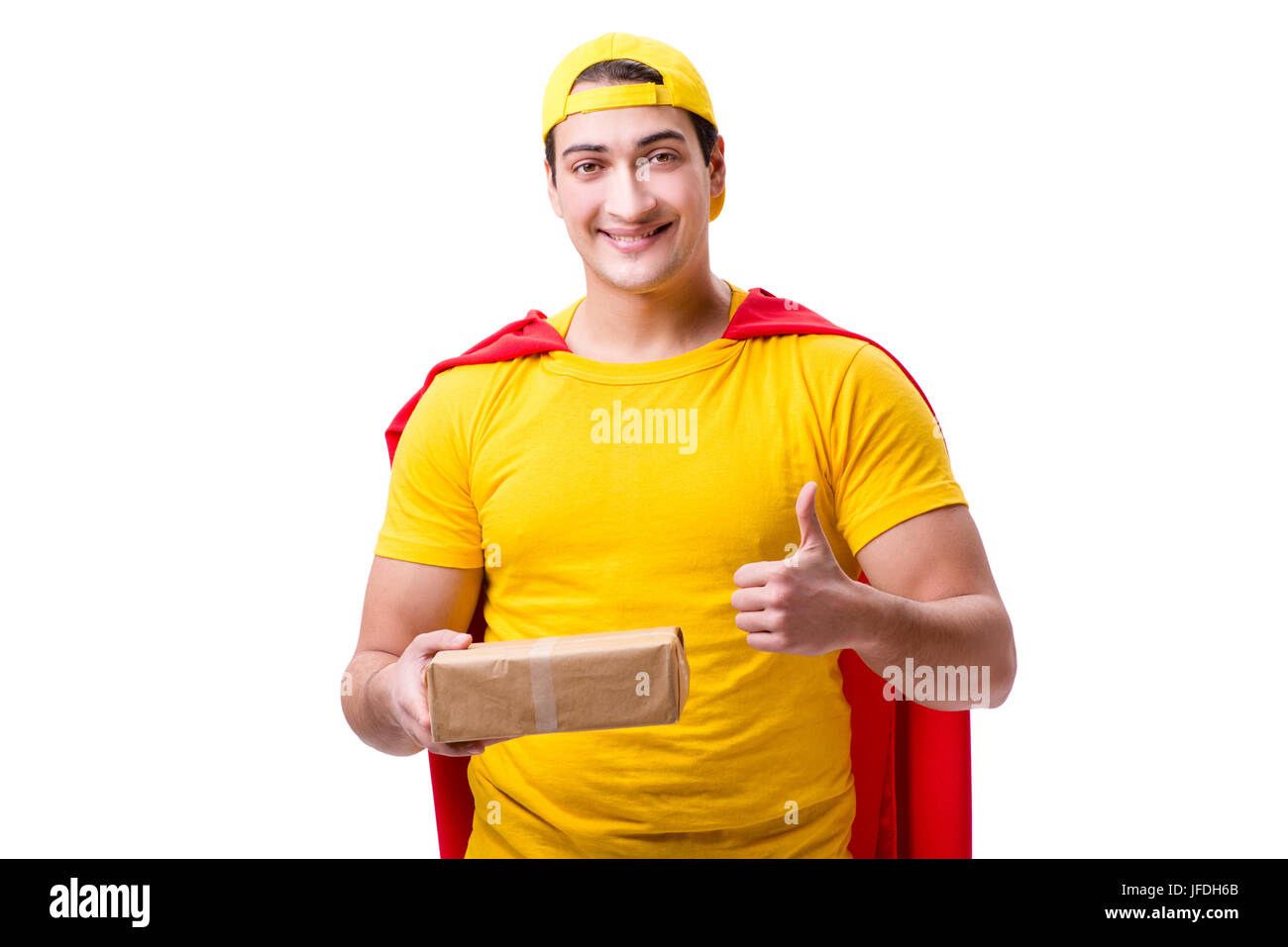 Super hero delivery guy isolated on white Stock Photo - Alamy