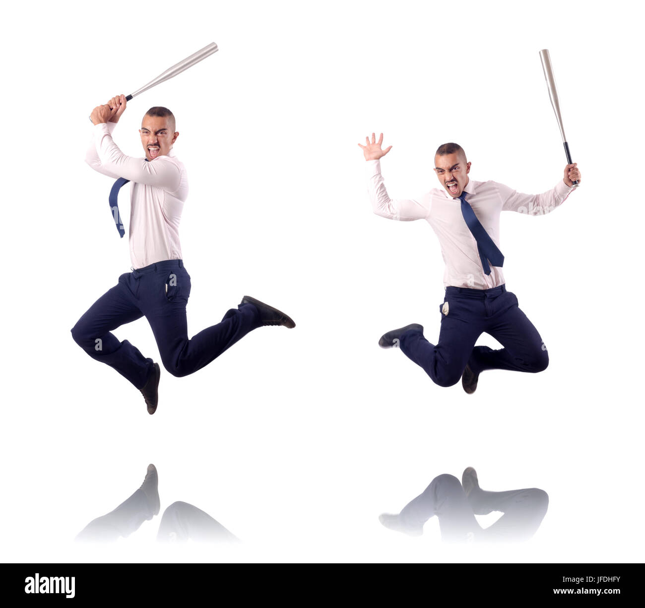 Jumping businessman with baseball bat Stock Photo - Alamy