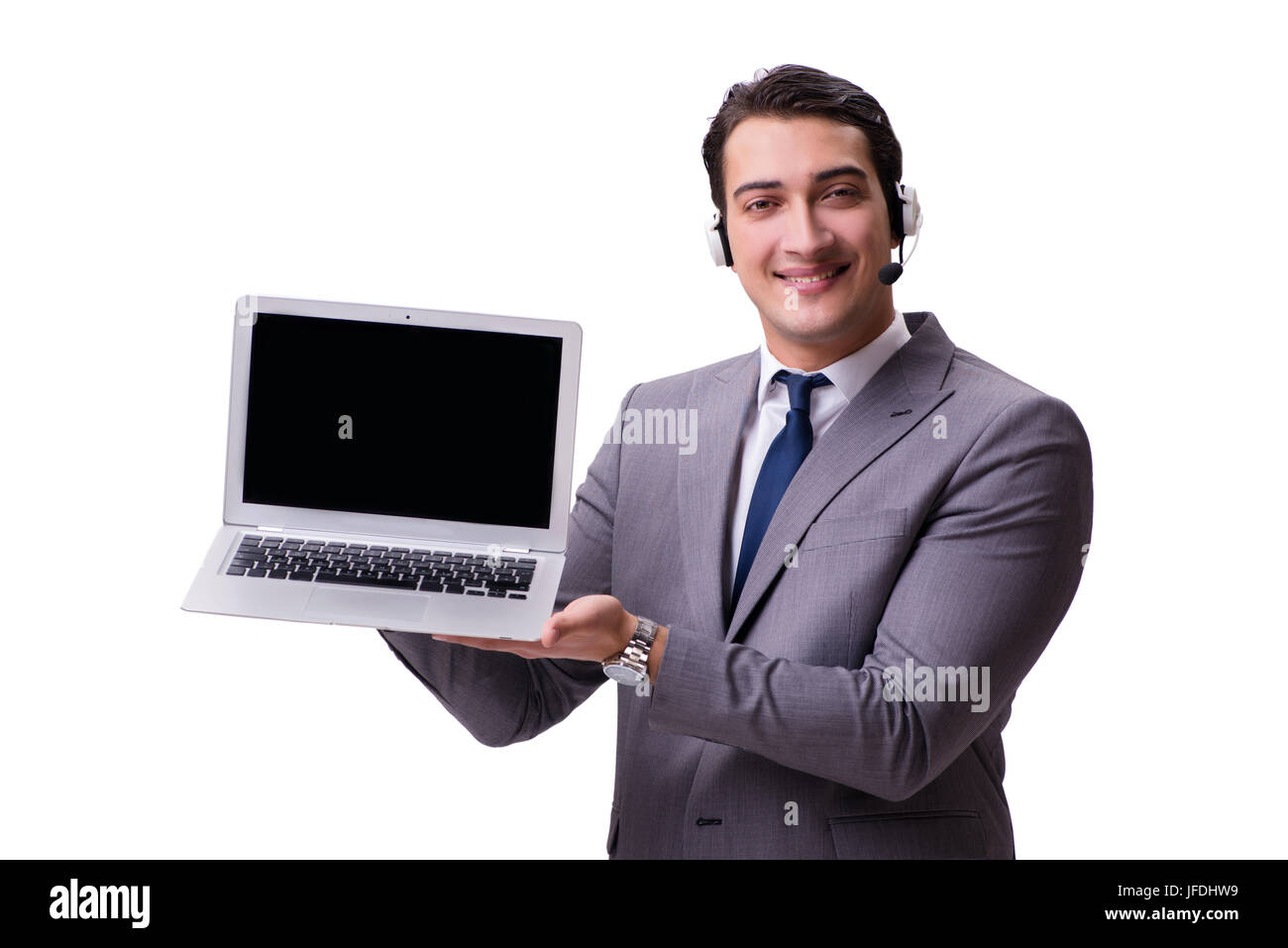 Handsome man with headset isolated on white Stock Photo - Alamy
