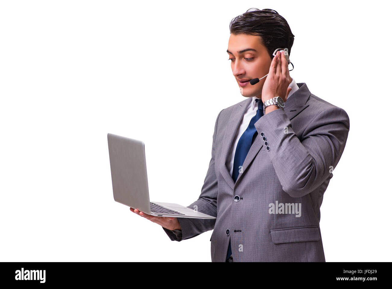 Handsome man with headset isolated on white Stock Photo - Alamy