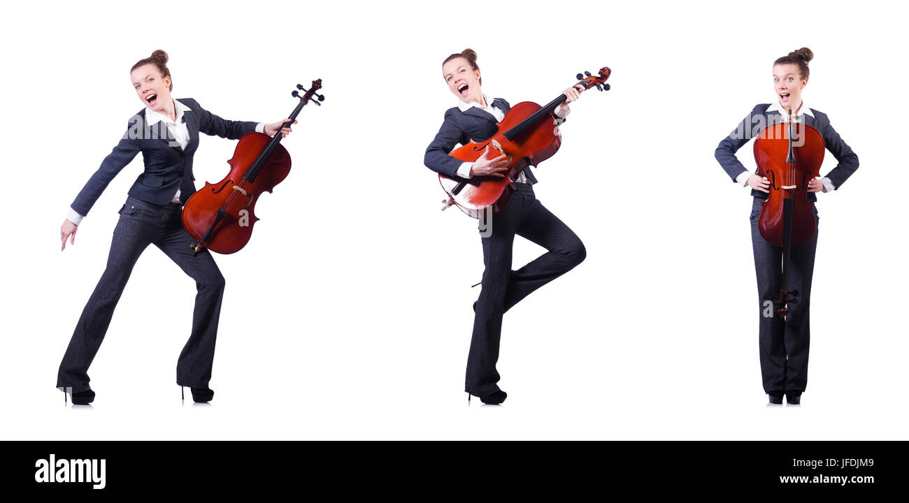 Woman fiddler isolated on white background Stock Photo - Alamy