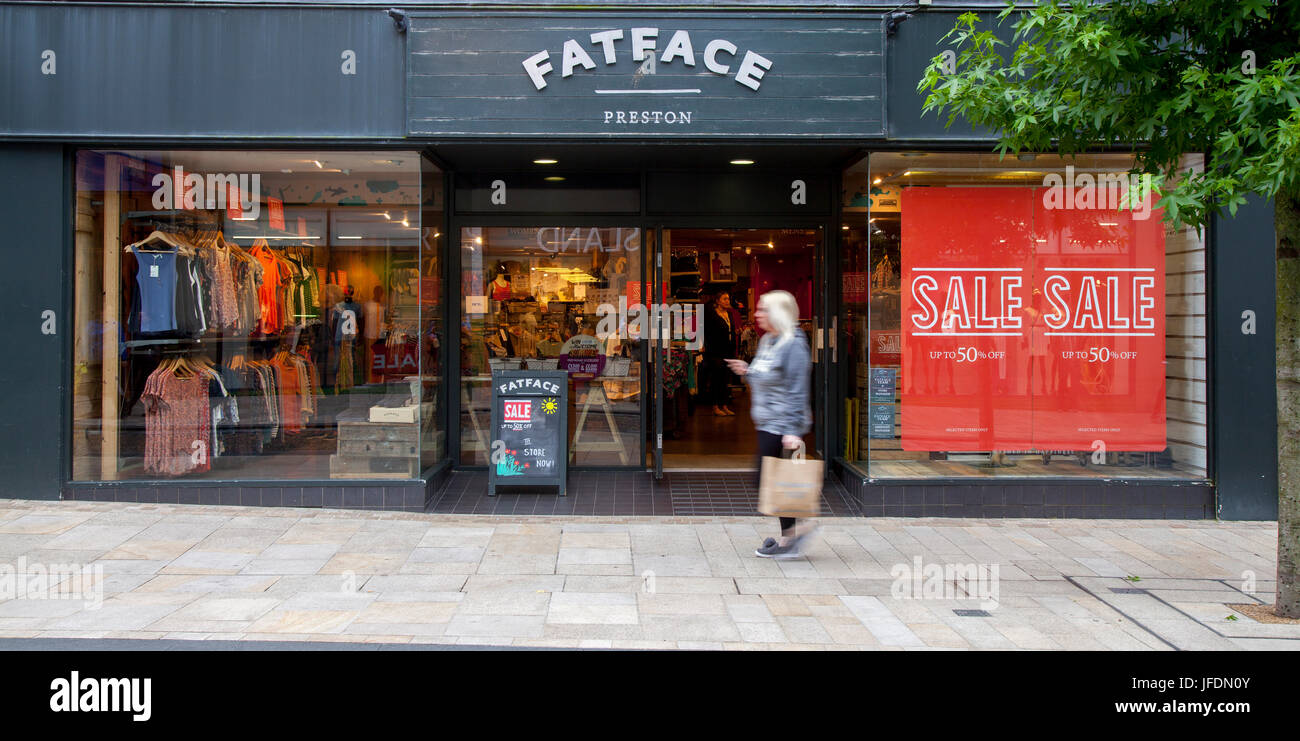 Fatface shop front with Summer Sales Posters, in Fishergate, Preston ...