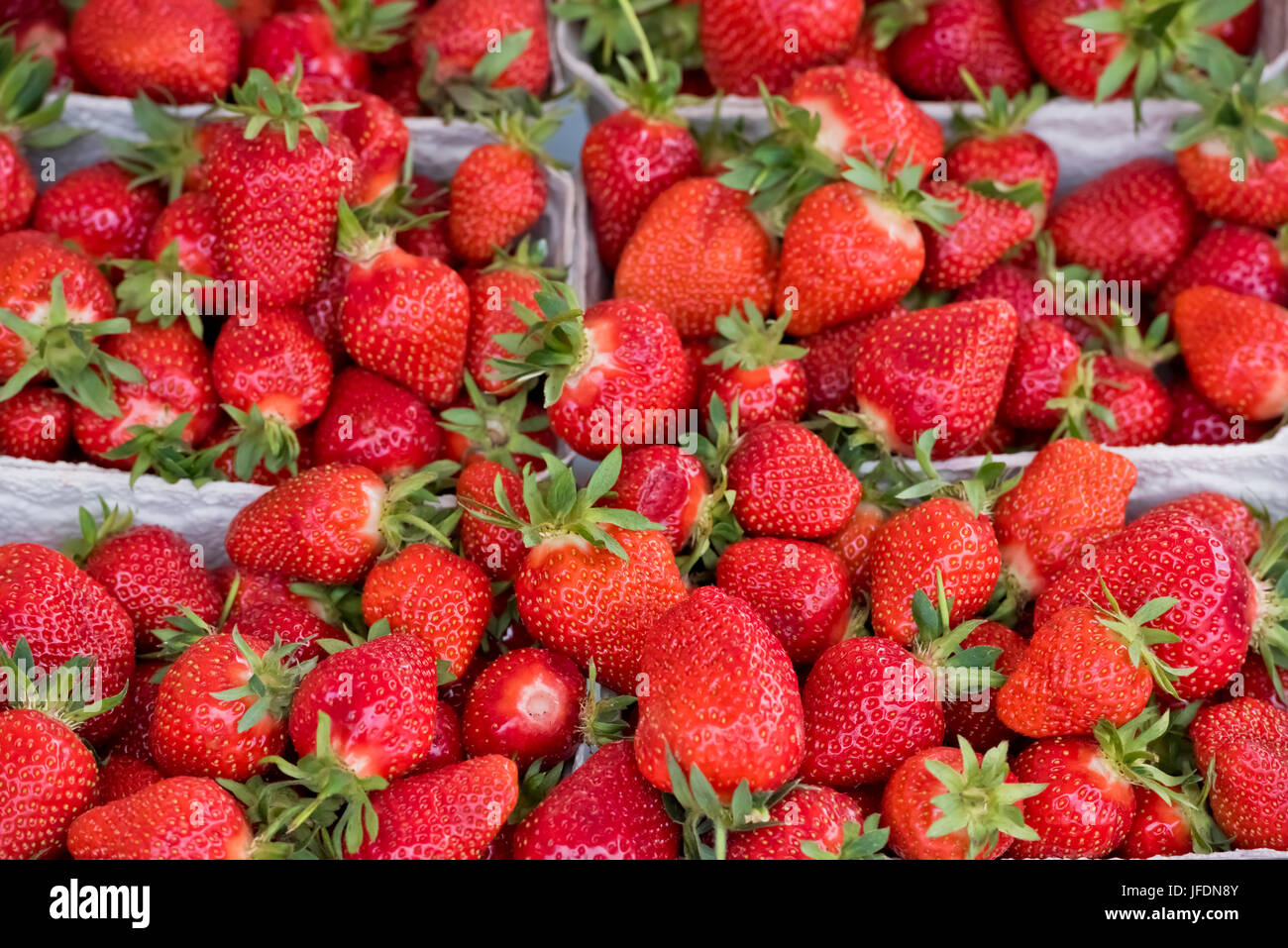 Natural organic strawberries in boxes at a farmers market Stock Photo ...