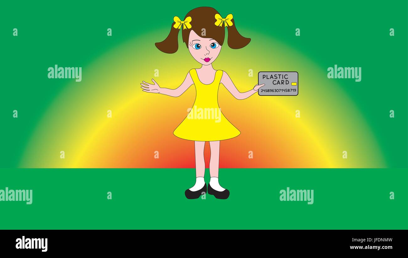 A cute little pretty girl holding a money card in her hand Stock Vector ...