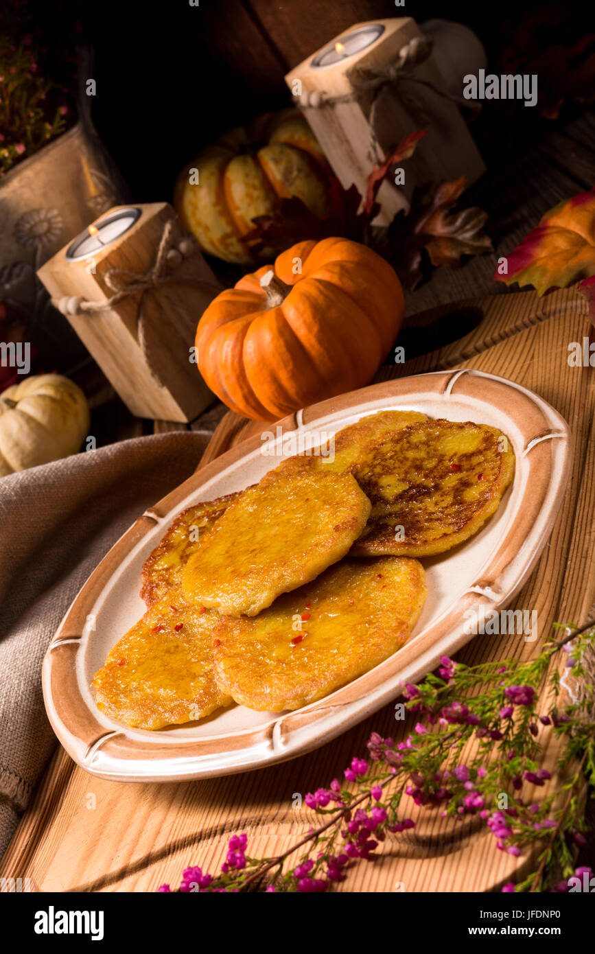 Potato pancakes with pumpkin puree Stock Photo - Alamy