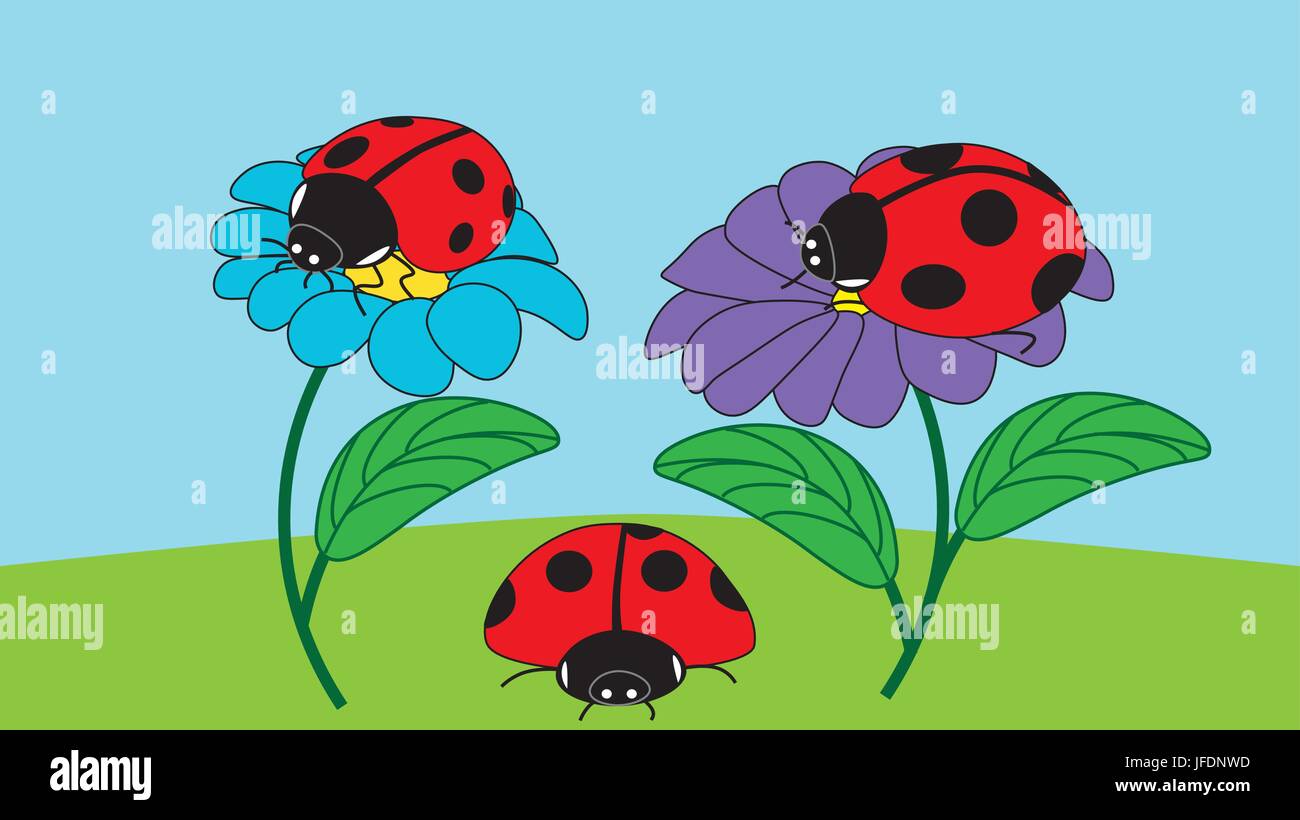 Ladybirds on flowers illustration hi-res stock photography and images ...