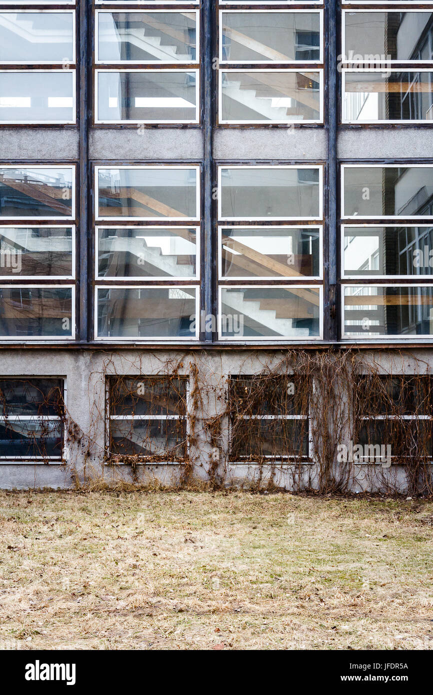 Rows of windows on facade wall and the ground. Architecture detail ...