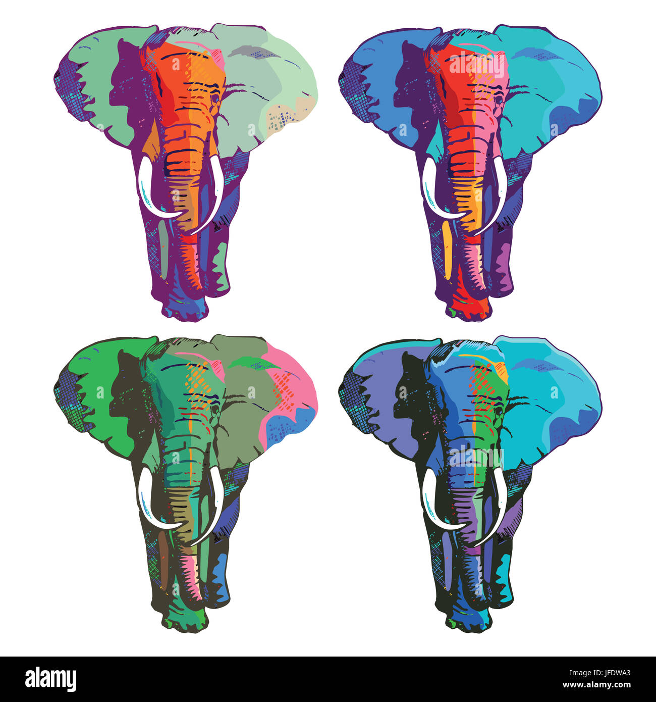 Four colorful elephants drawing Stock Photo - Alamy