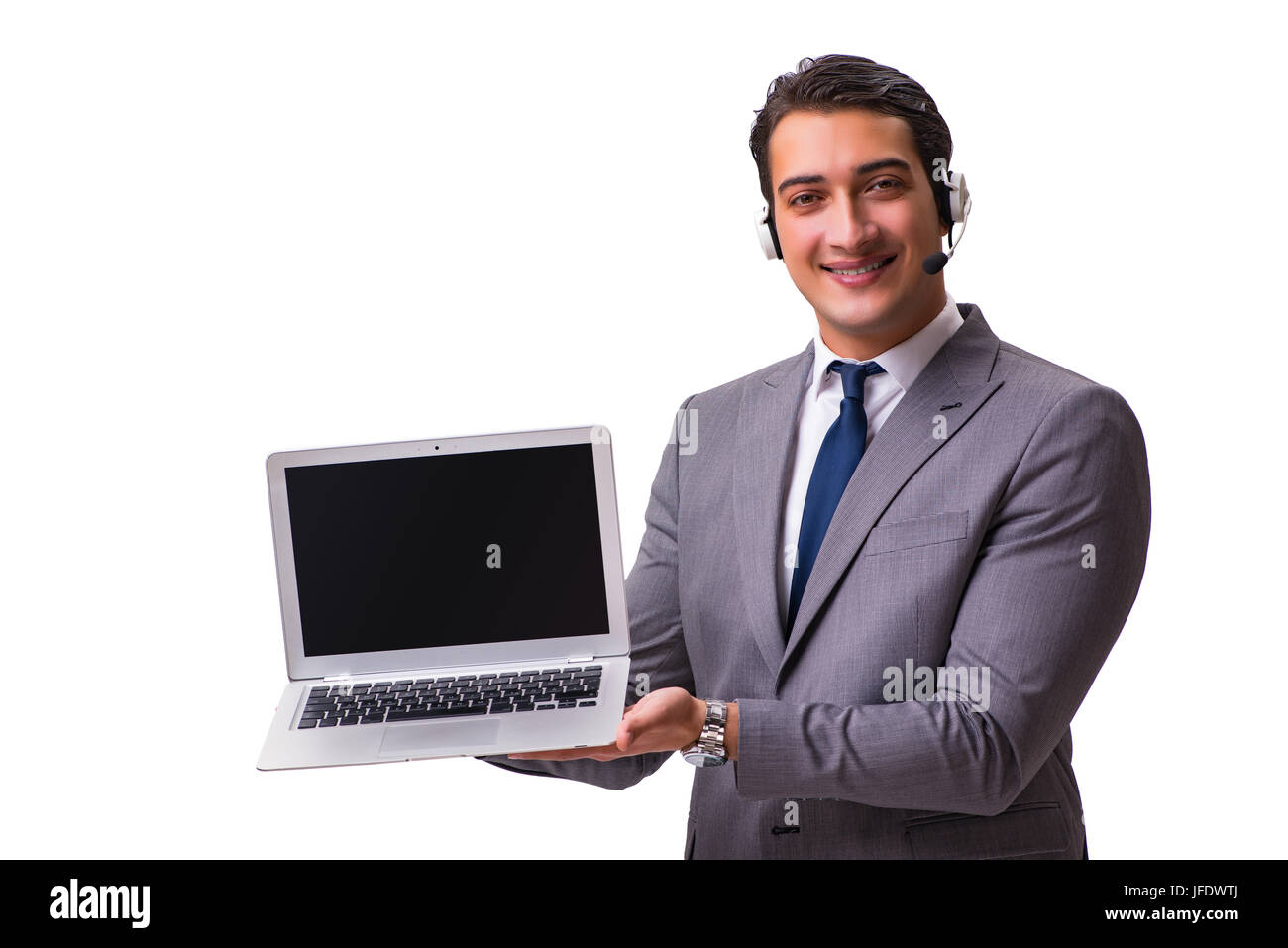 Handsome man with headset isolated on white Stock Photo - Alamy