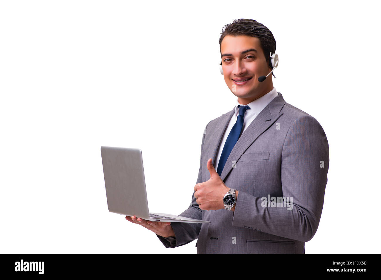 Handsome man with headset isolated on white Stock Photo - Alamy