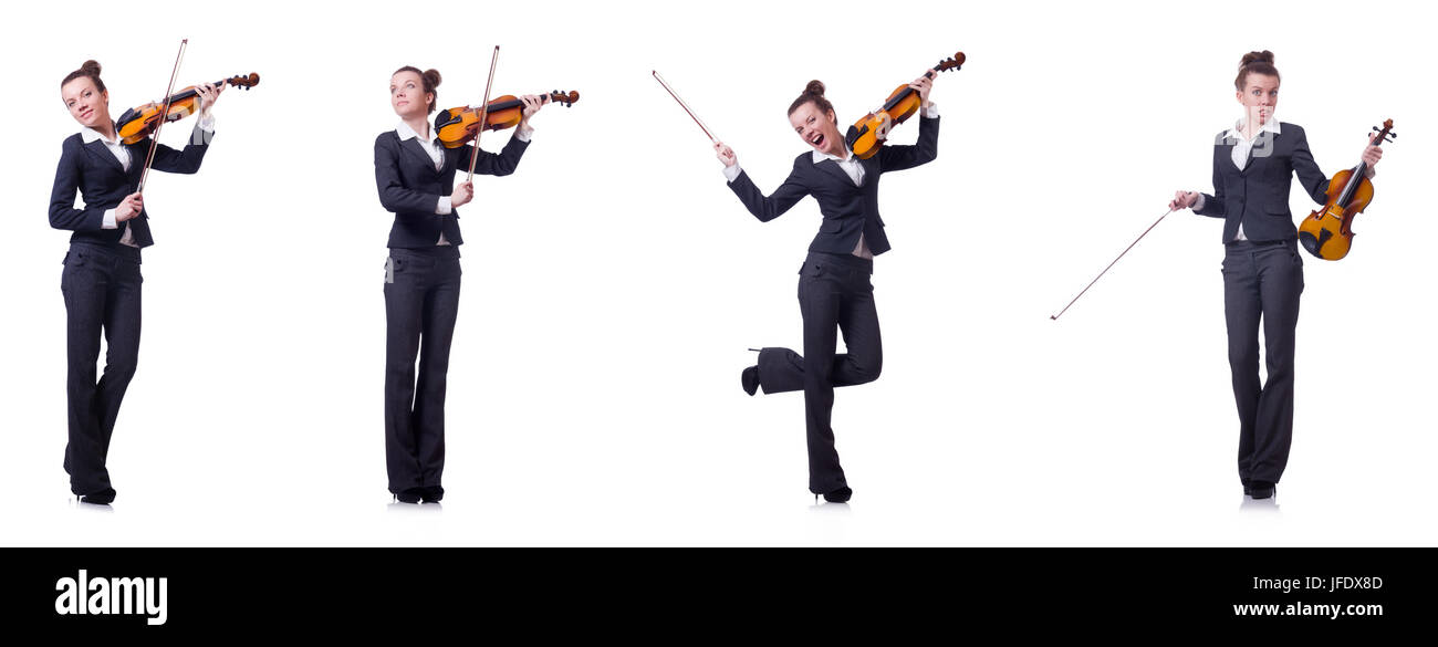 Woman fiddler isolated on white background Stock Photo - Alamy
