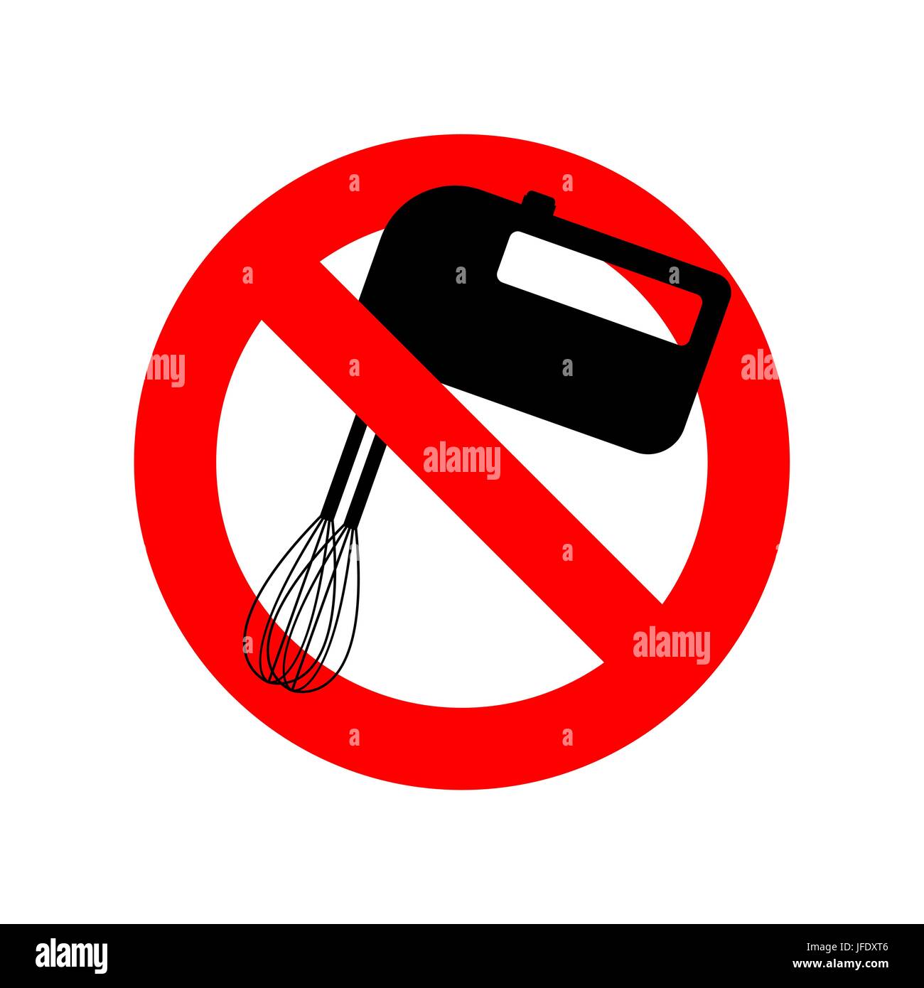 Stop Mixer kitchen utensils. Do not beat. Red prohibition sign. Ban mix ...