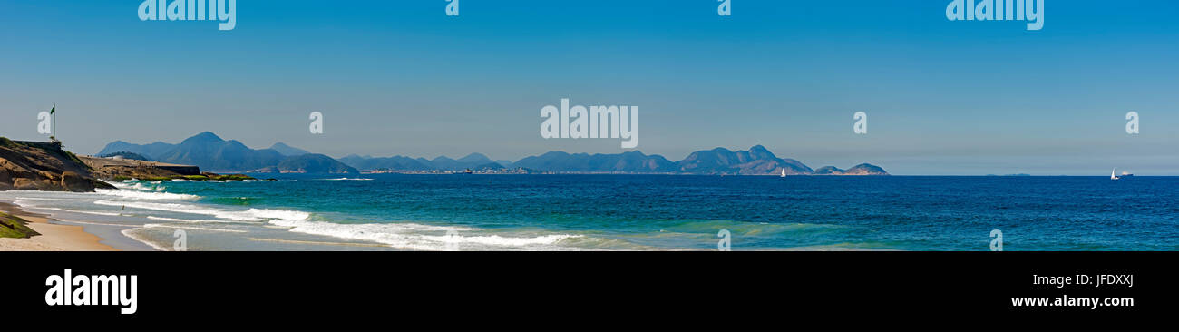 Panoramic view of Devil's beach and the Copacabana fort with brazilian ...