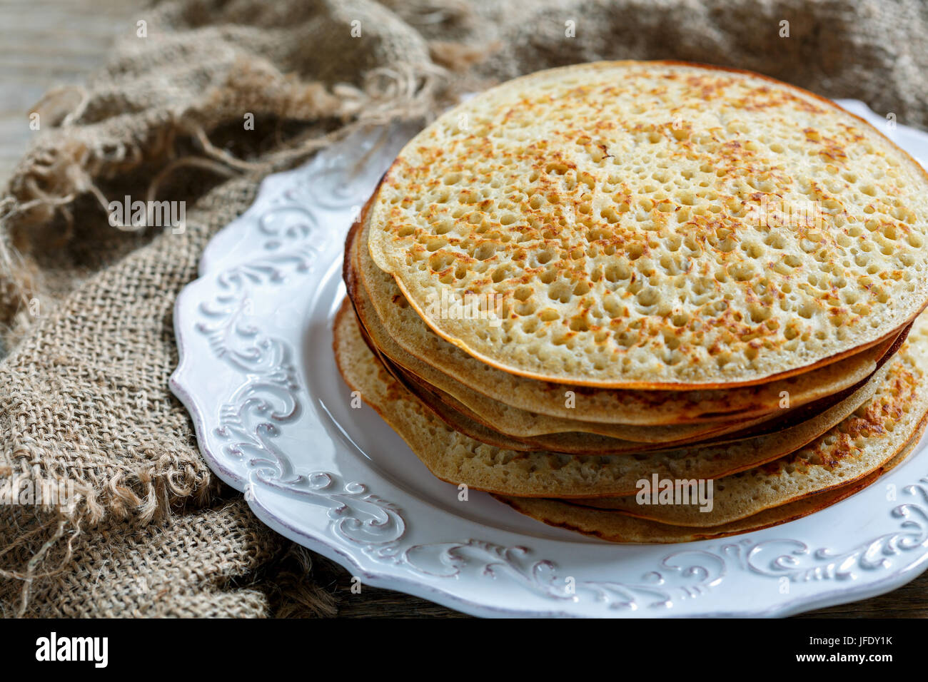 Stack of pancakes on a ceramic plate Stock Photo - Alamy