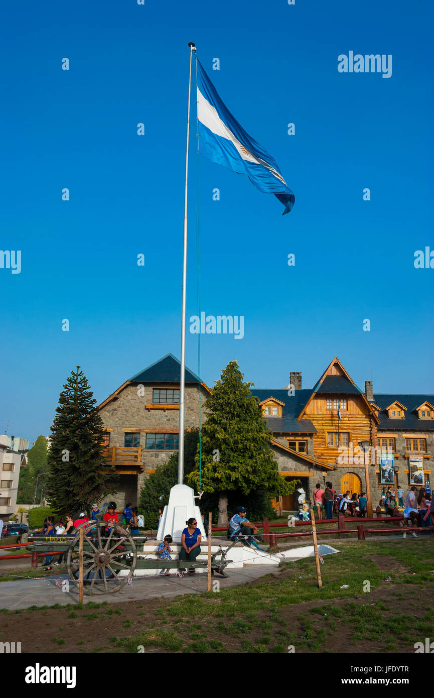 Argentinian flag on the center square of Bariloche, Argentina, South ...
