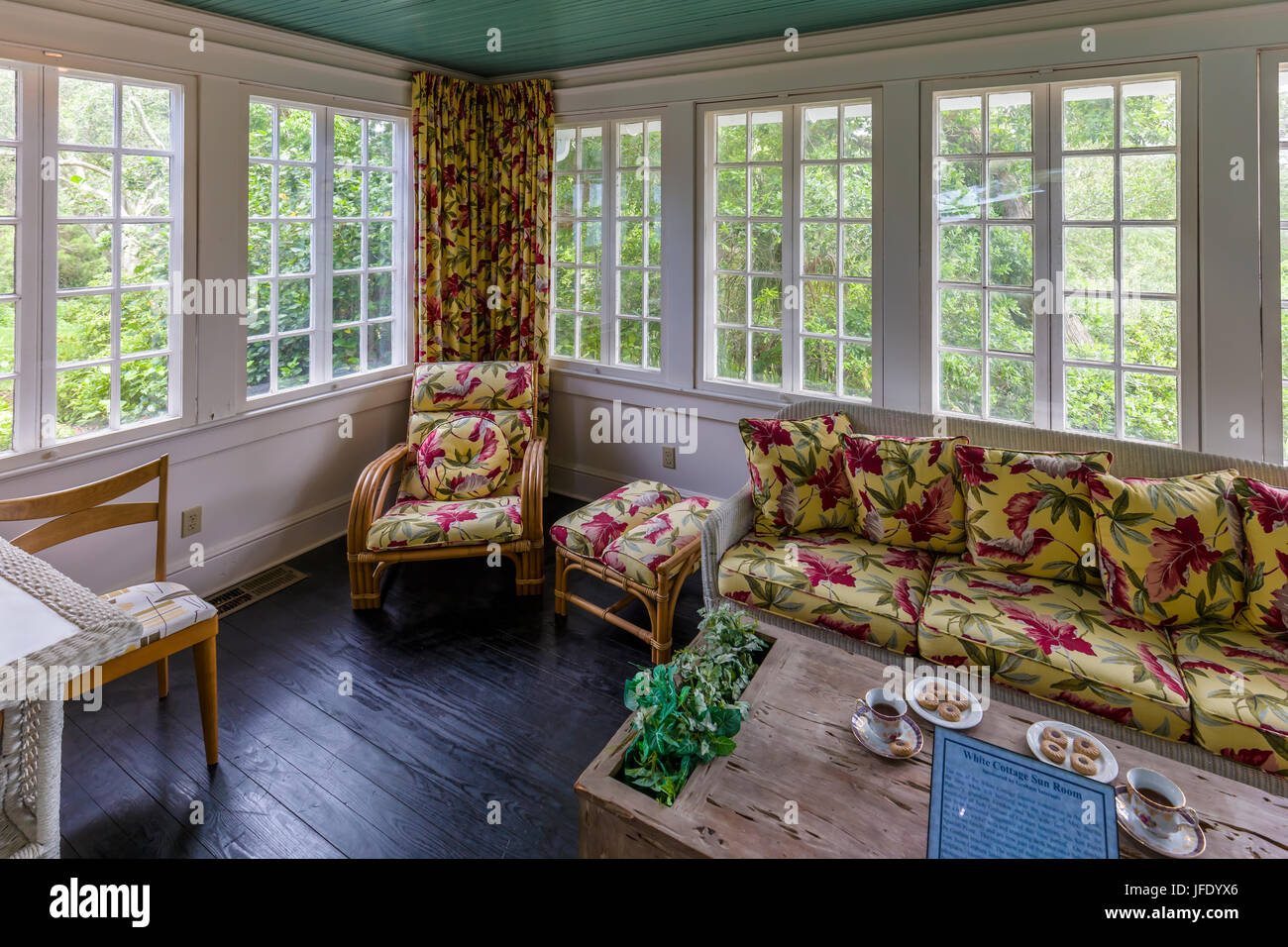 Porch in White Cottage at Historic Spanish Point on the Gulf Coast of ...