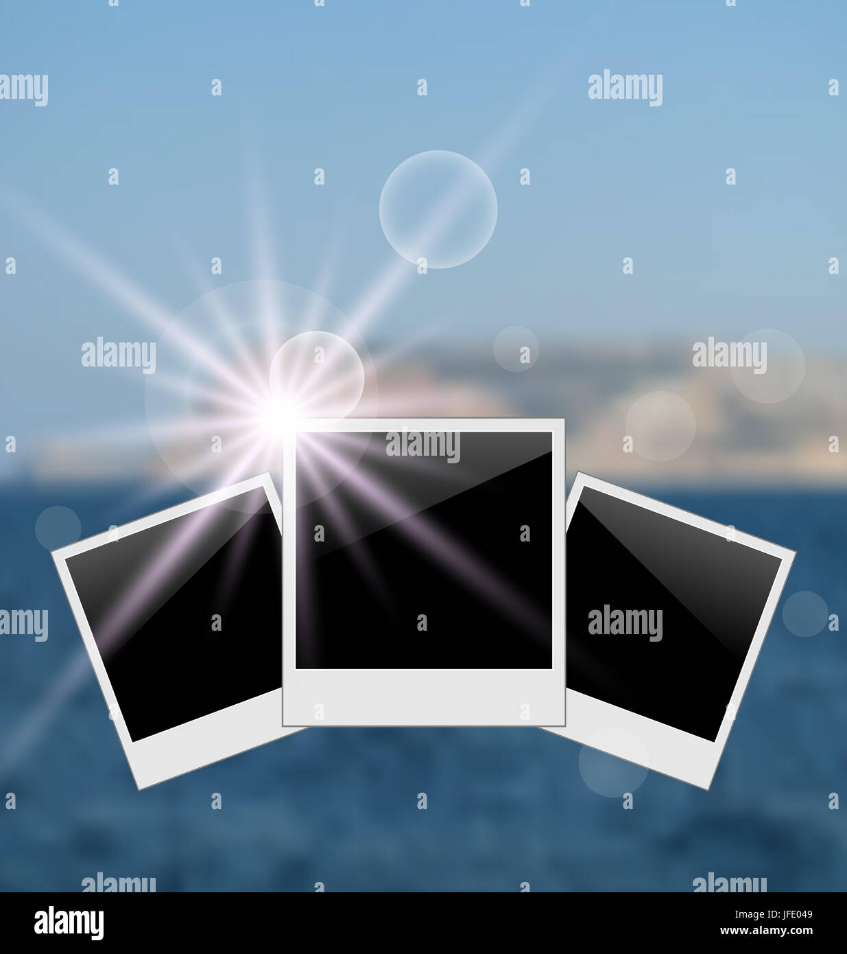 Illustration set photo frame on blurred seascape background Stock Photo ...