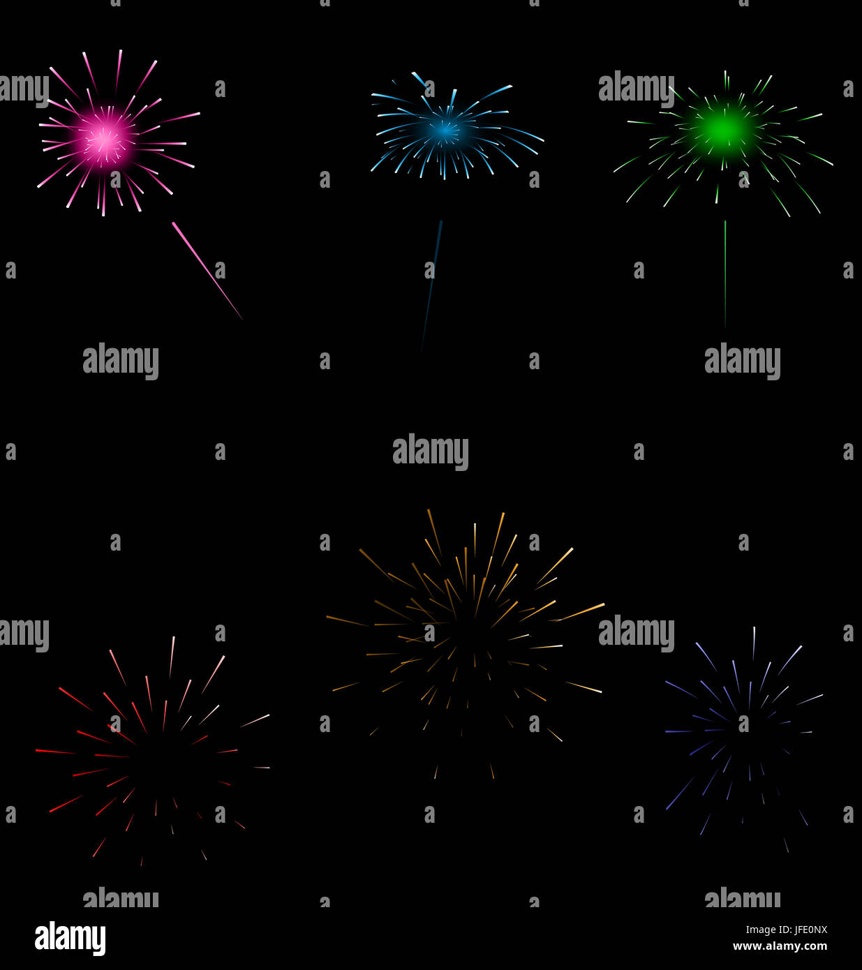 Illustration set colorful fireworks on dark background Stock Photo - Alamy