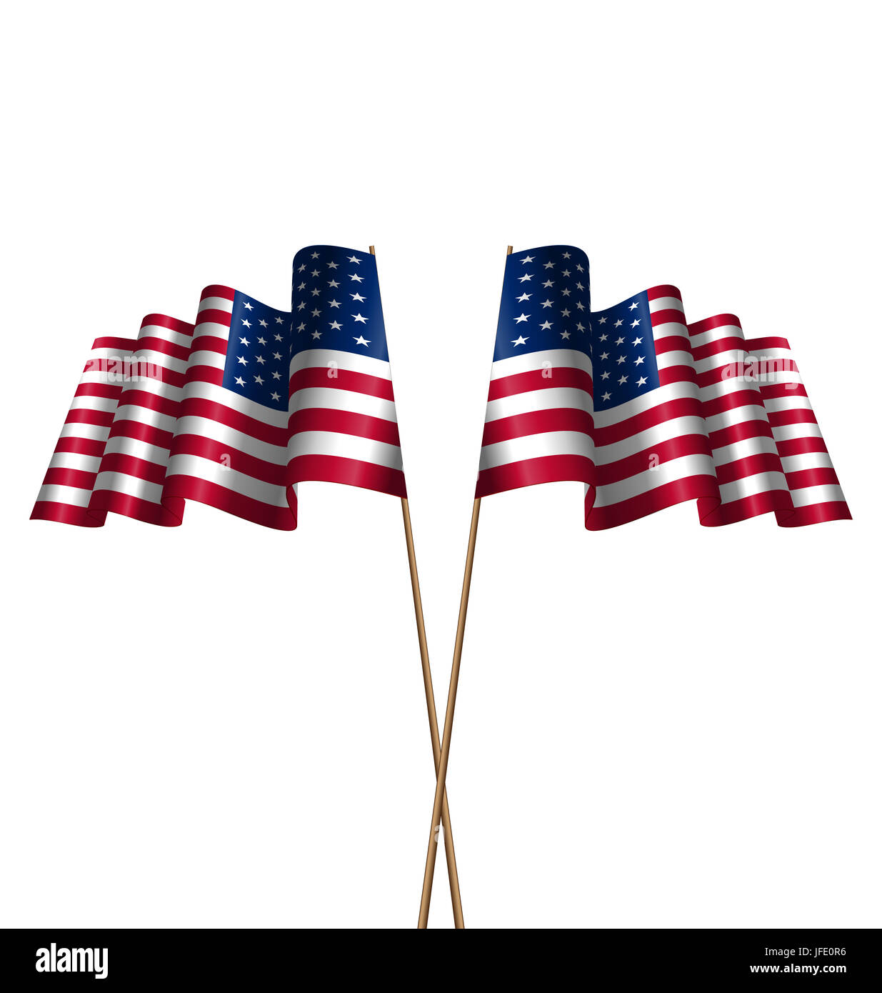 Illustration Two Flags USA Waving Wind as Symbolic for Independence Day ...