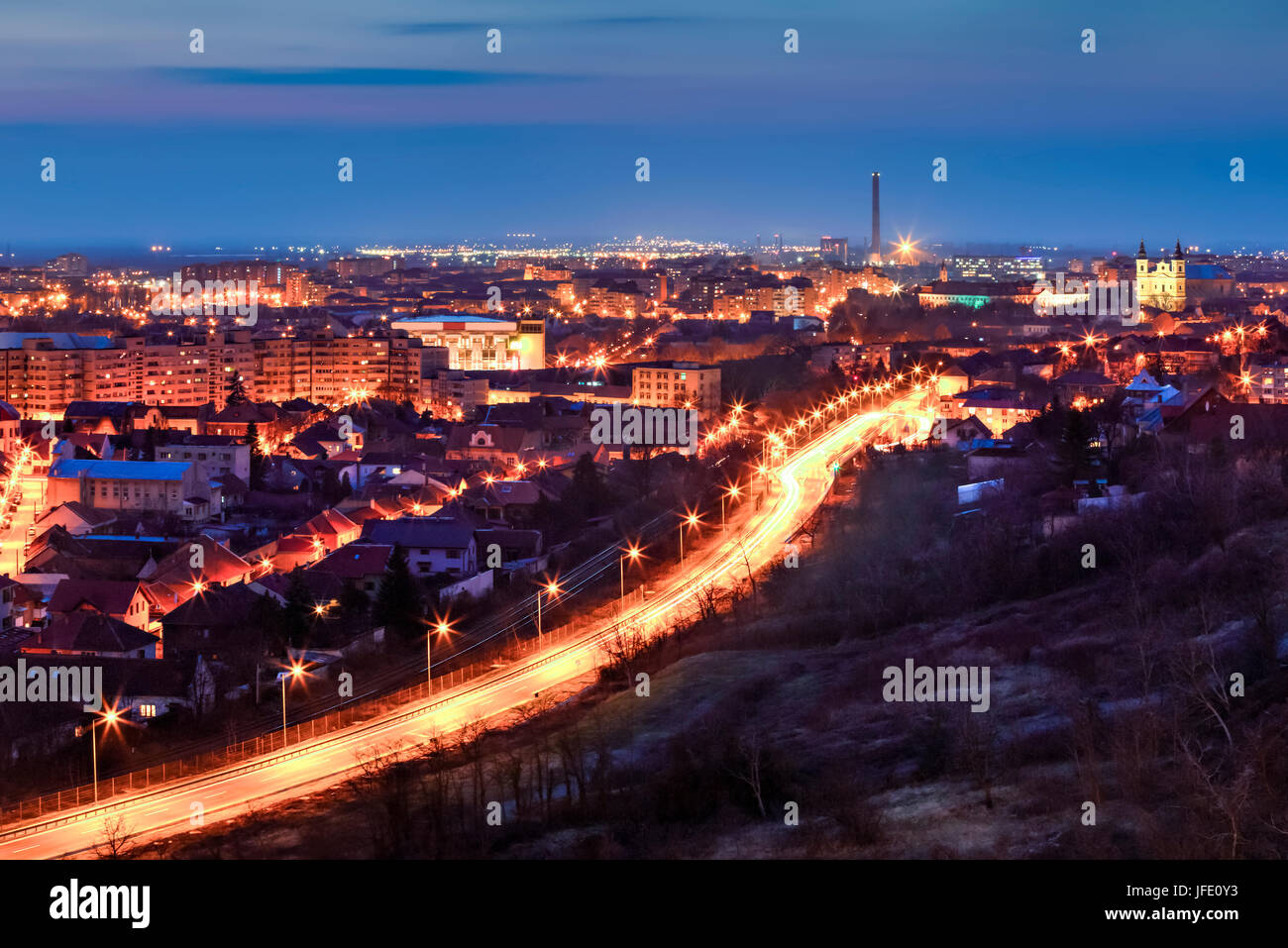 Aerial view of Oradea at the blue hour, Romania Stock Photo - Alamy