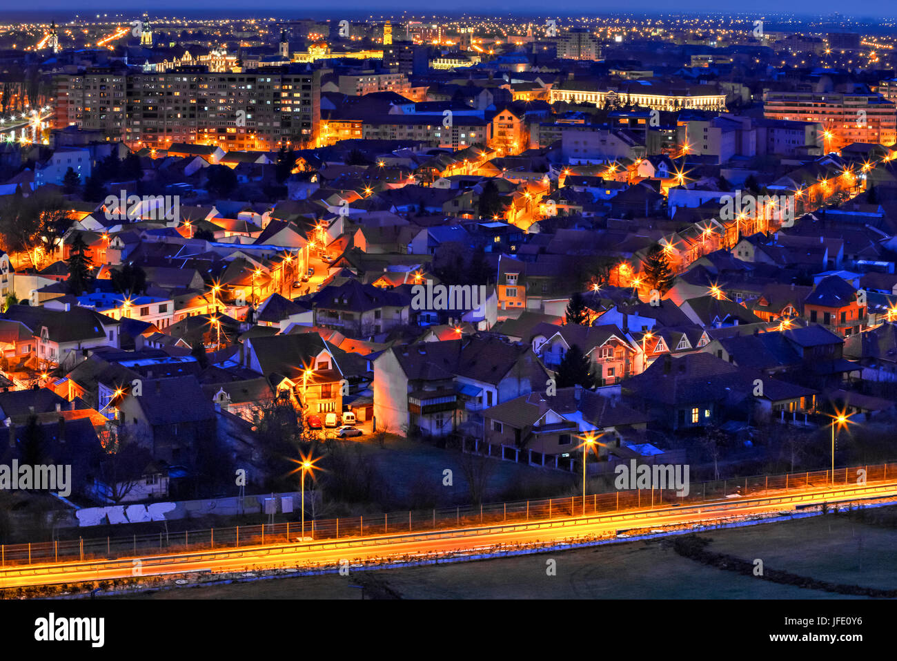 Aerial view of Oradea at the blue hour, Romania Stock Photo - Alamy